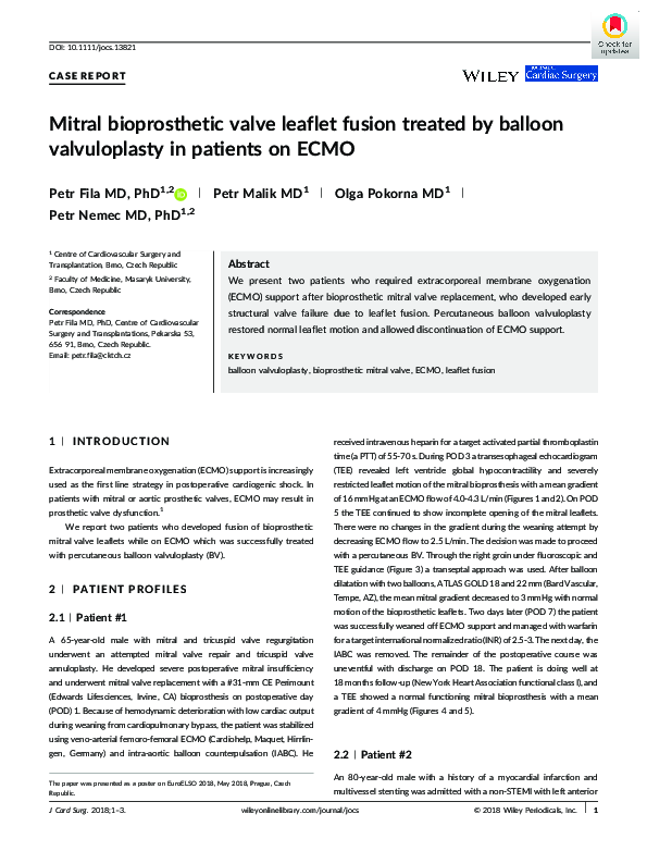 (PDF) Mitral bioprosthetic valve leaflet fusion treated by balloon ...