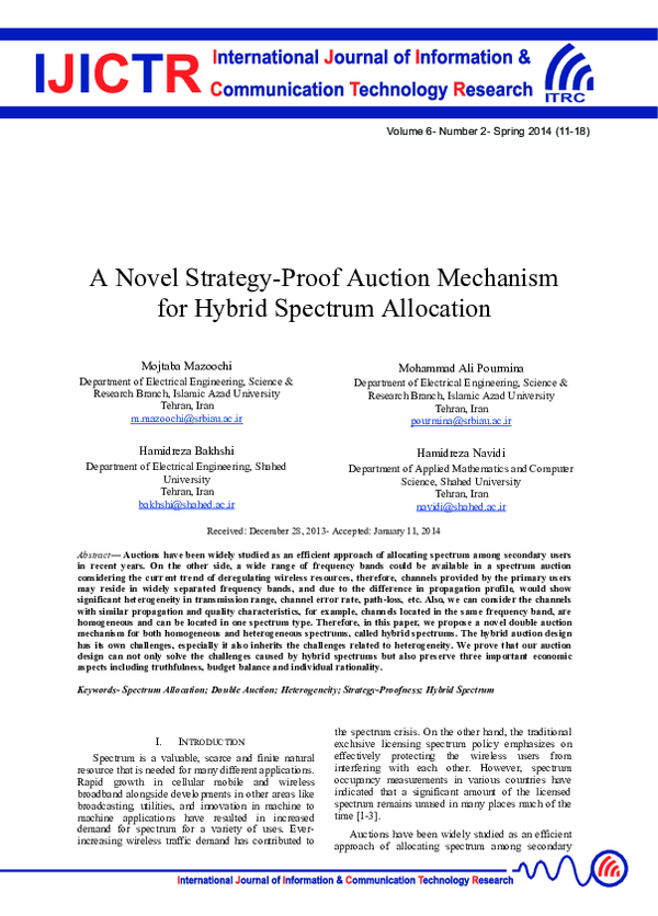 (PDF) A Novel Strategy-Proof Auction Mechanism for Hybrid Spectrum Allocation