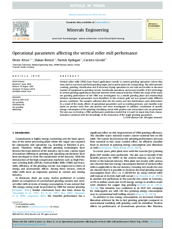 (PDF) Operational parameters affecting the vertical roller mill performance