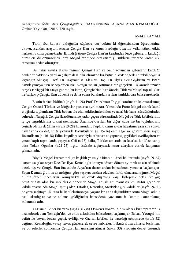(PDF) Avrasya nın Sekiz Asrı Cengizogulları Tanıtım Yazısı