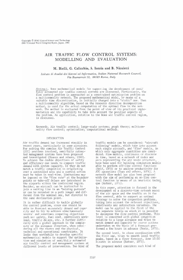 (PDF) Air Traffic Flow Control Systems: Modelling and Evaluation