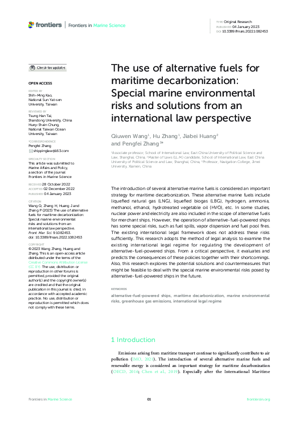 (PDF) The use of alternative fuels for maritime decarbonization: Special marine environmental ...