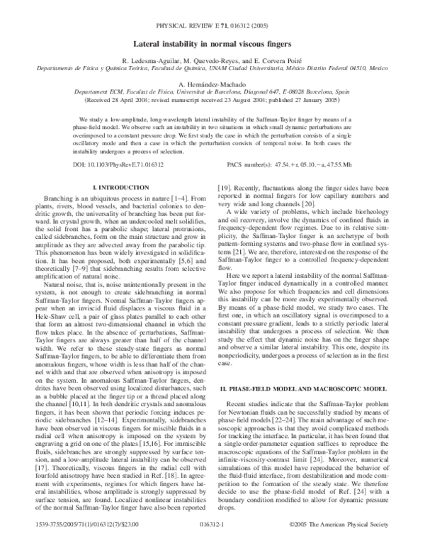 (PDF) Lateral instability in normal viscous fingers