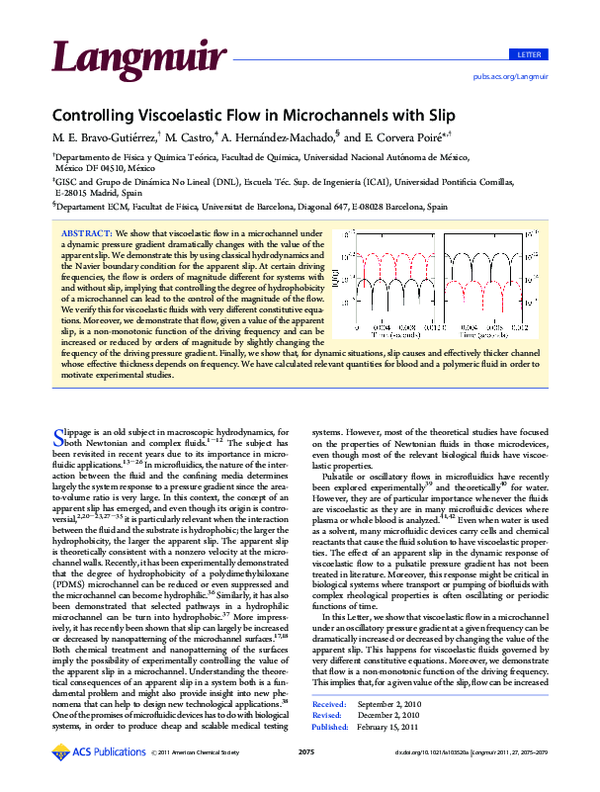 (PDF) Controlling Viscoelastic Flow in Microchannels with Slip
