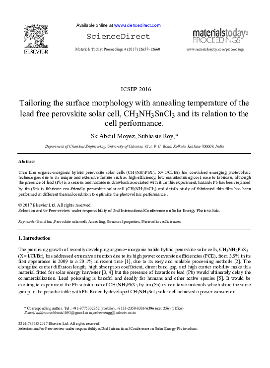 (PDF) Tailoring the surface morphology with annealing temperature of the lead free perovskite ...