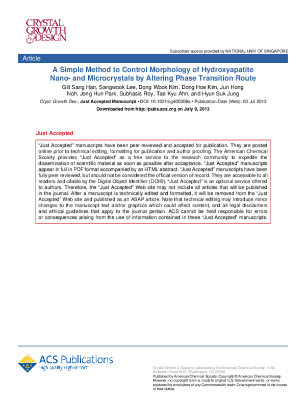 (PDF) A Simple Method To Control Morphology of Hydroxyapatite Nano- and ...