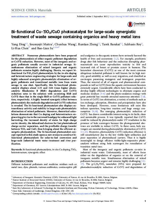 (PDF) Bi-functional Cu-TiO2/CuO photocatalyst for large-scale ...