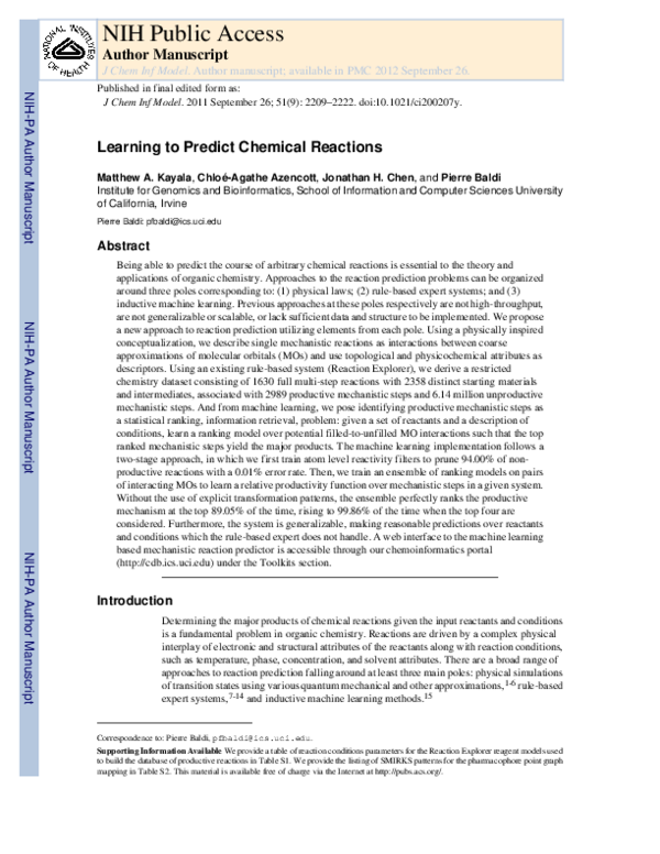 (PDF) Learning to Predict Chemical Reactions