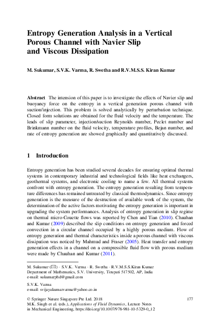 (PDF) Entropy Generation Analysis in a Vertical Porous Channel with Navier Slip and Viscous ...
