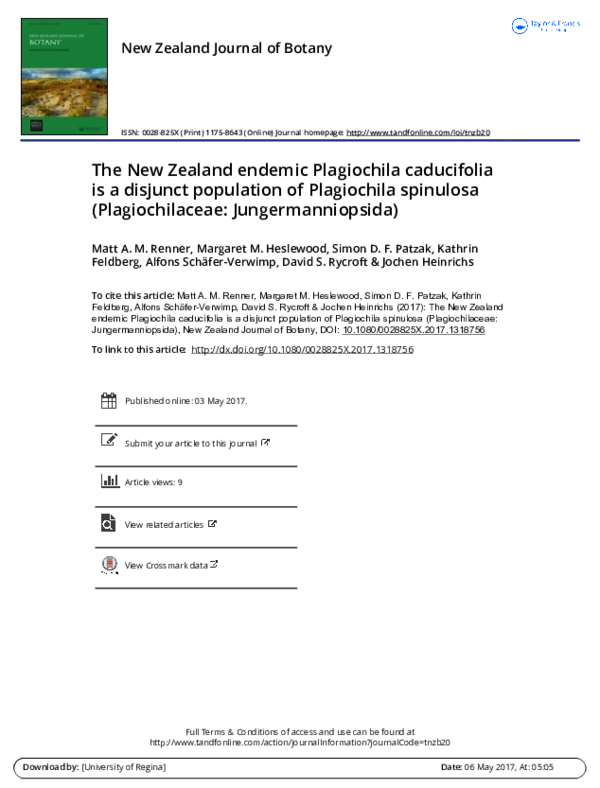(PDF) The New Zealand endemic Plagiochila caducifolia is a disjunct ...