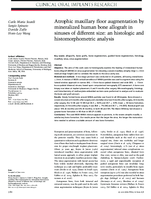 (PDF) Atrophic maxillary floor augmentation by mineralized human bone ...