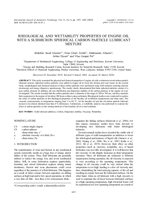 (PDF) Rheological and Wettability Properties of Engine Oil with a ...