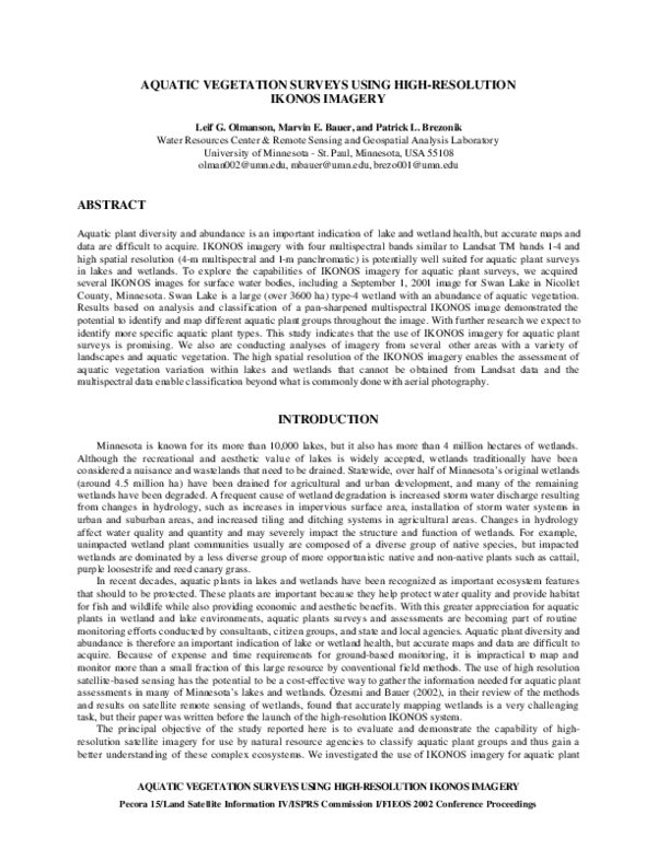 (PDF) Aquatic Vegetation Surveys Using High-Resolution Ikonos Imagery