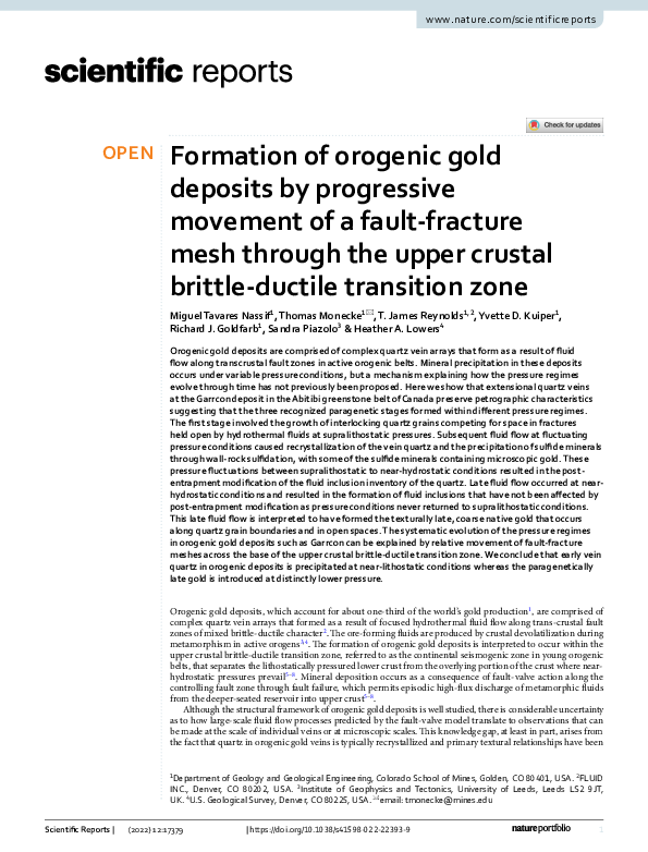 (PDF) Formation of orogenic gold deposits by progressive movement of a fault-fracture mesh ...