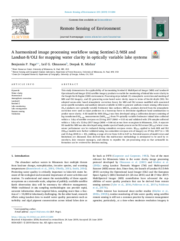 (PDF) A harmonized image processing workflow using Sentinel-2/MSI and ...