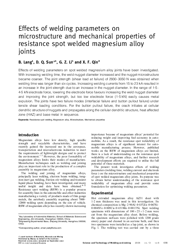 (PDF) Effects of welding parameters on the microstructure and mechanical properties of the ...