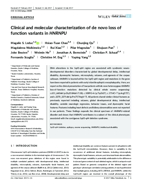 (PDF) Clinical and molecular characterization of de novo loss of ...
