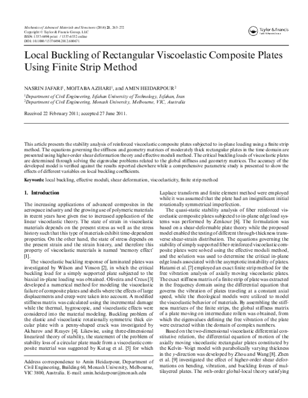 Pdf Local Buckling Of Rectangular Viscoelastic Composite Plates Using