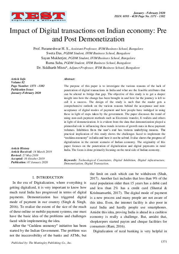 (PDF) Impact of Digital Transactions on Indian Economy: Pre and Post ...