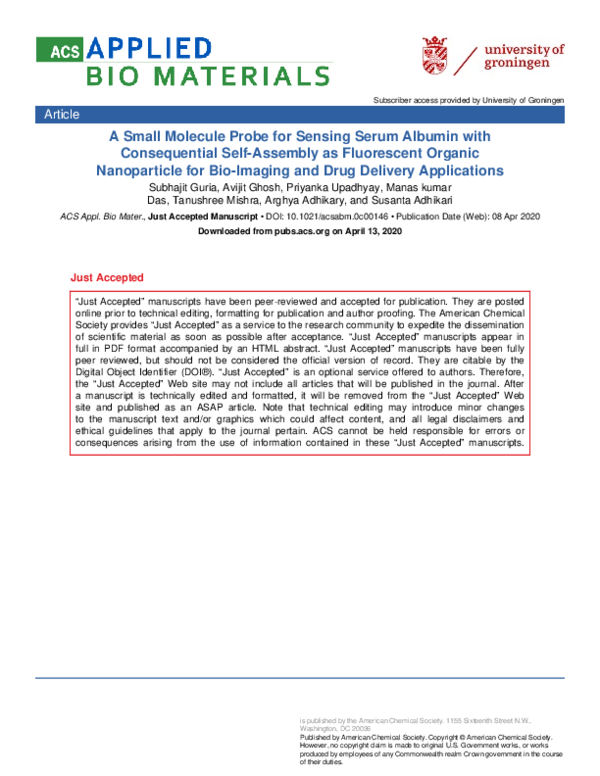 (PDF) Small-Molecule Probe for Sensing Serum Albumin with Consequential ...
