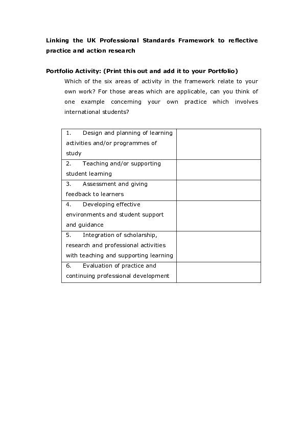 (DOC) Linking the UK Professional Standards Framework to reflective ...
