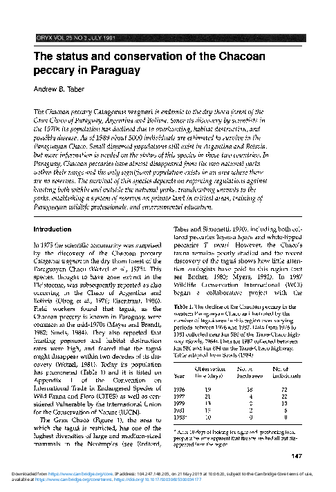 (PDF) The status and conservation of the Chacoan peccary in Paraguay