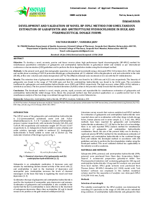 Pdf Development And Validation Of Novel Rp Hplc Method For The Simultaneous Estimation Of