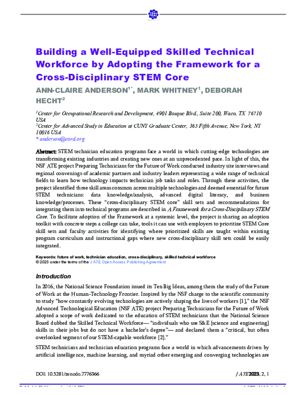 (PDF) Building a Well-Equipped Skilled Technical Workforce by Adopting the Framework for a Cross ...