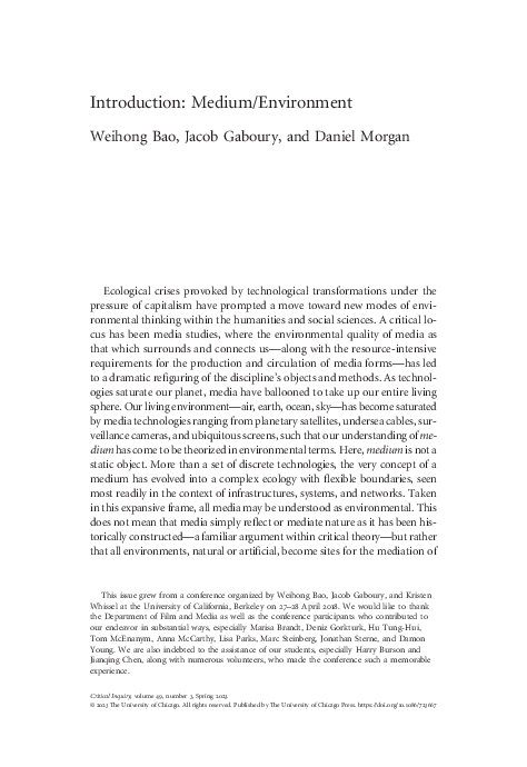 (PDF) Introduction: Medium/Environment