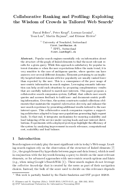 (PDF) Collaborative Ranking and Profiling: Exploiting the Wisdom of Crowds in Tailored Web Search