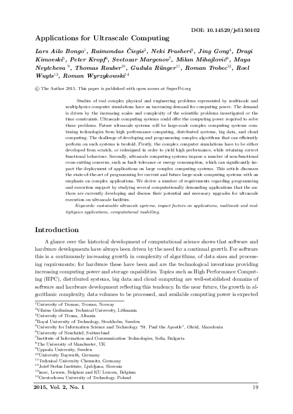 (PDF) Applications for ultrascale computing