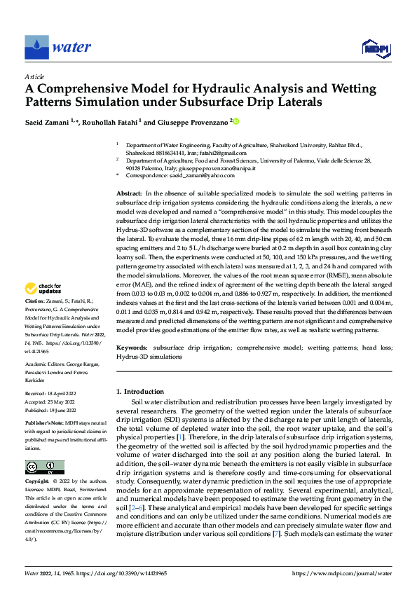 (PDF) A Comprehensive Model for Hydraulic Analysis and Wetting Patterns Simulation under ...
