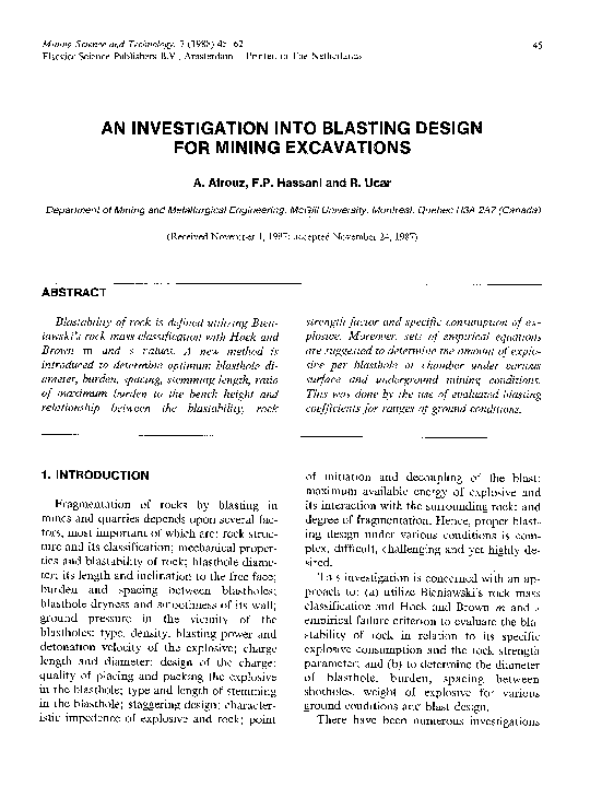(PDF) An investigation into blasting design for mining excavations