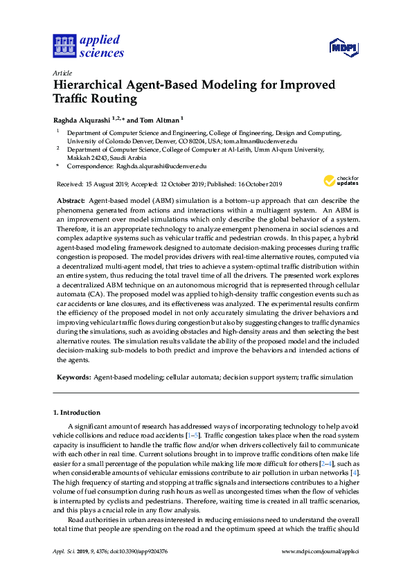 Pdf Hierarchical Agent Based Modeling For Improved Traffic Routing