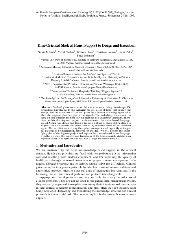 (PDF) Time-oriented skeletal plans: Support to design and execution