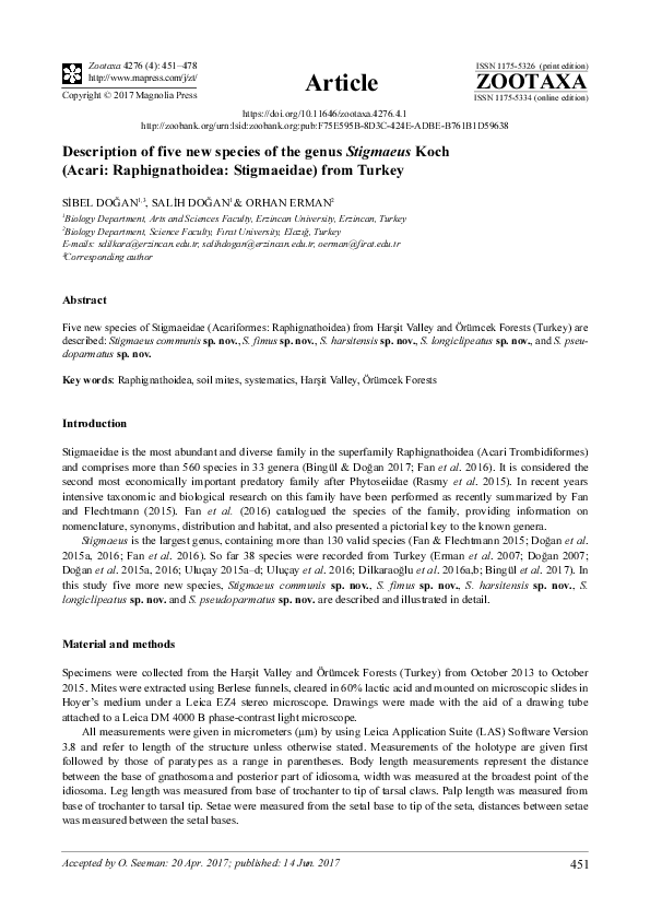 (PDF) Description of five new species of the genus Stigmaeus Koch ...