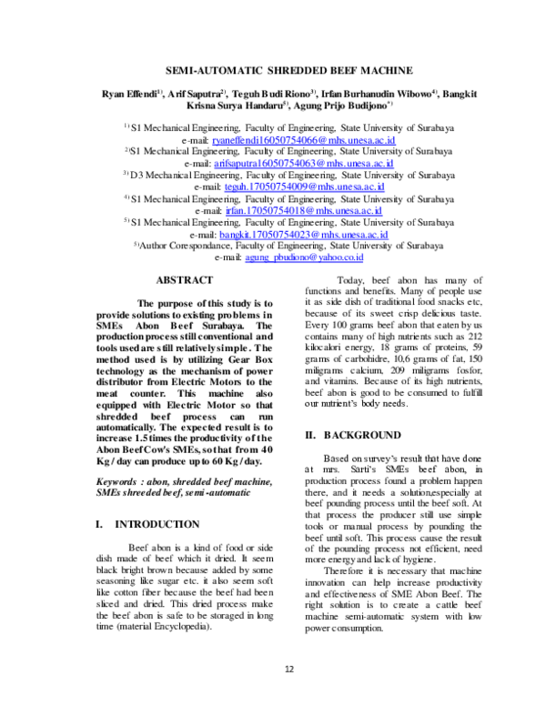 (PDF) Semi-Automatic Shredded Beef Machine