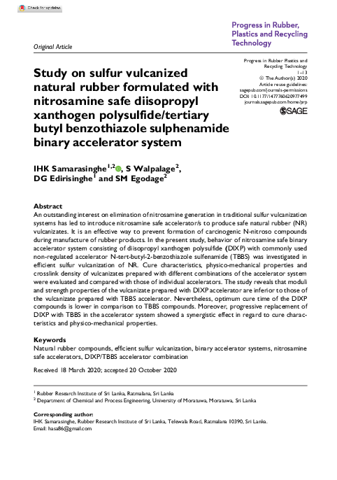 (PDF) Study on sulfur vulcanized natural rubber formulated with ...