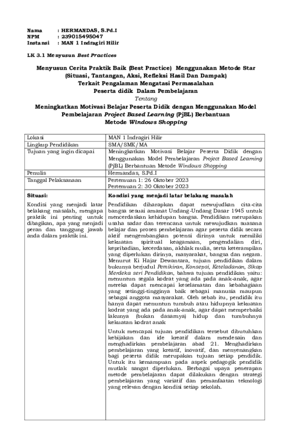 (PDF) Best Practice: Penggunaan Model Pembelajaran Project Based ...