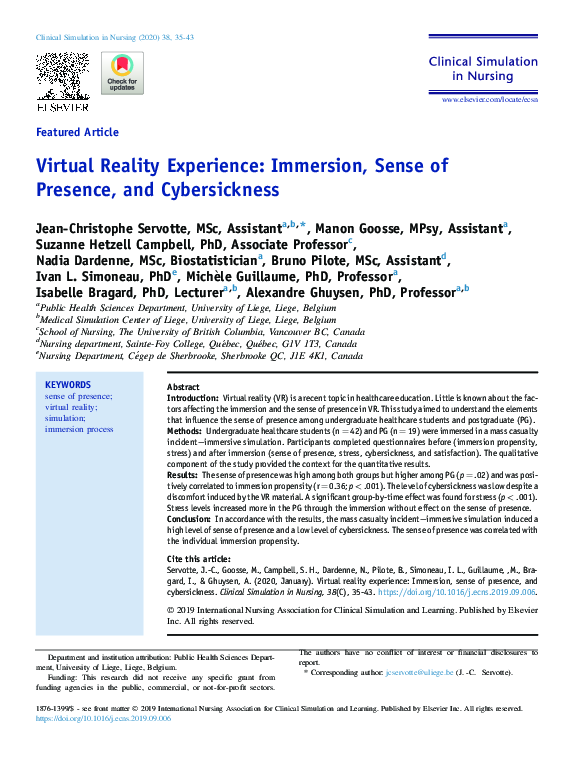 (PDF) Virtual Reality Experience: Immersion, Sense of Presence, and ...