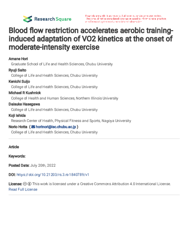 (PDF) Blood flow restriction accelerates aerobic training-induced ...