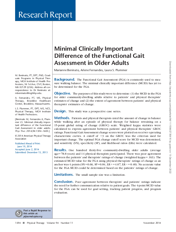 (PDF) Minimal Clinically Important Difference of the Functional Gait Assessment in Older Adults ...
