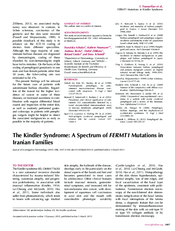 (PDF) The Kindler Syndrome: A Spectrum of FERMT1 Mutations in Iranian ...