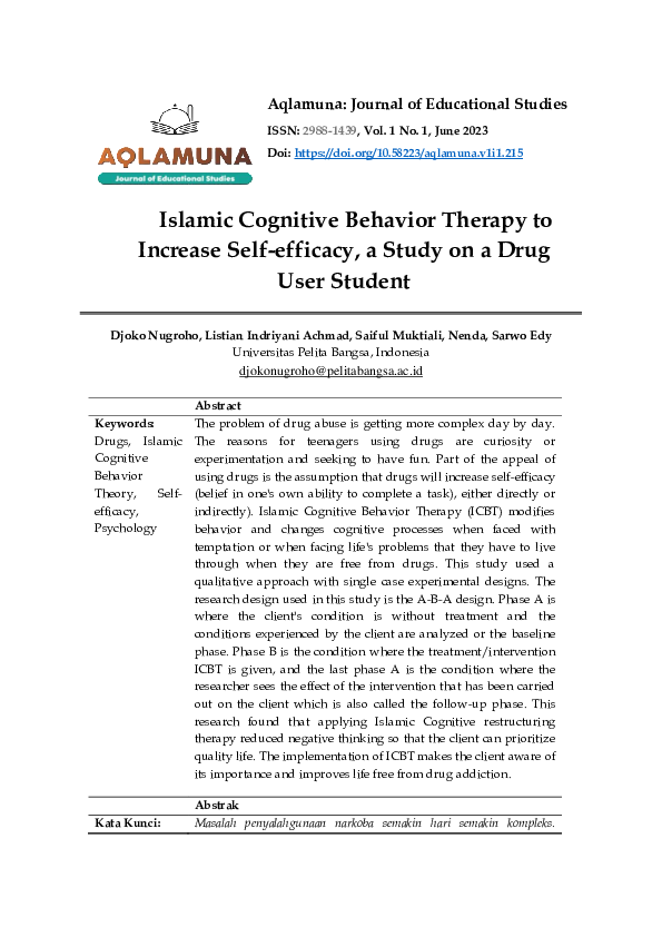 (PDF) Islamic Cognitive Behavior Therapy to increase self-efficacy, a ...