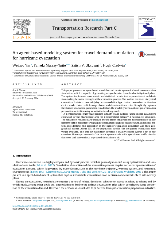 (PDF) An agent-based modeling system for travel demand simulation for hurricane evacuation
