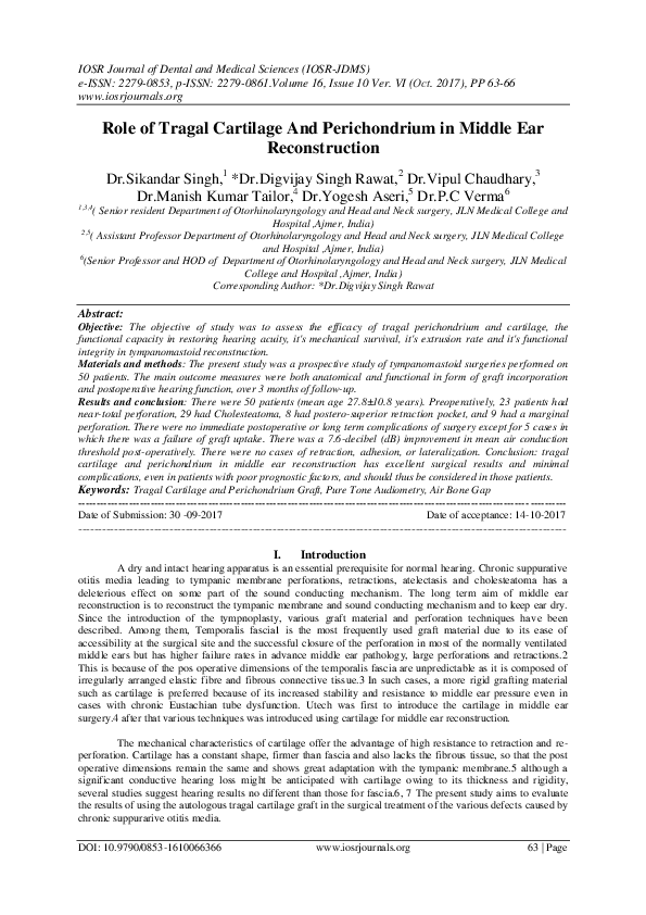 (PDF) Role of Tragal Cartilage And Perichondrium in Middle Ear ...