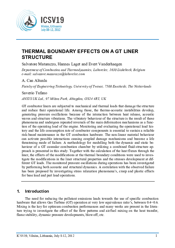 (PDF) Thermal boundary effects on a GT liner structure