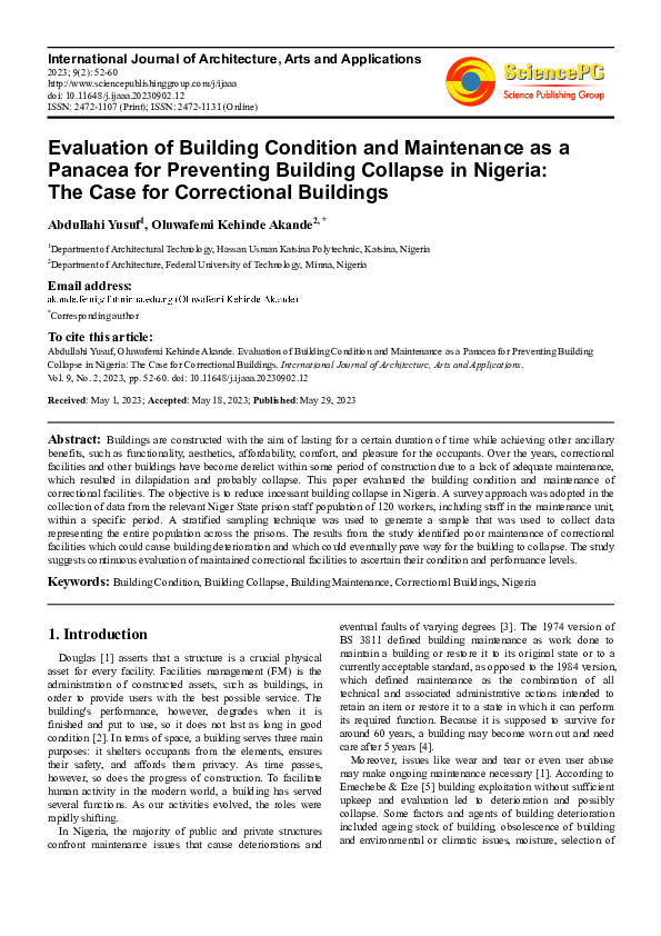 (PDF) Evaluation of Building Condition and Maintenance as a Panacea for ...
