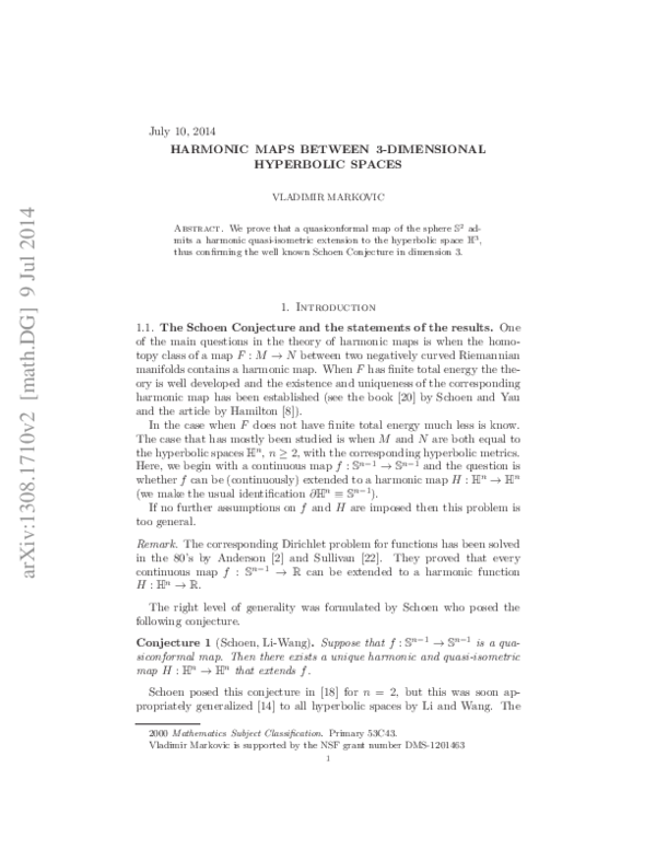 (PDF) Harmonic maps between 3-dimensional hyperbolic spaces