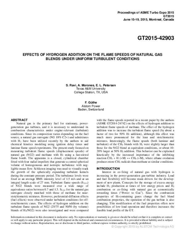 (PDF) Effects of Hydrogen Addition on the Flame Speeds of Natural Gas Blends Under Uniform ...